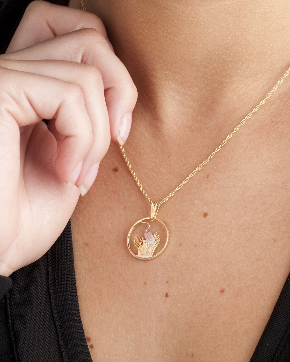 The Difference World Coin Jewelry Heron Pendant & Necklace, Malawi Five Tambala Hand Cut