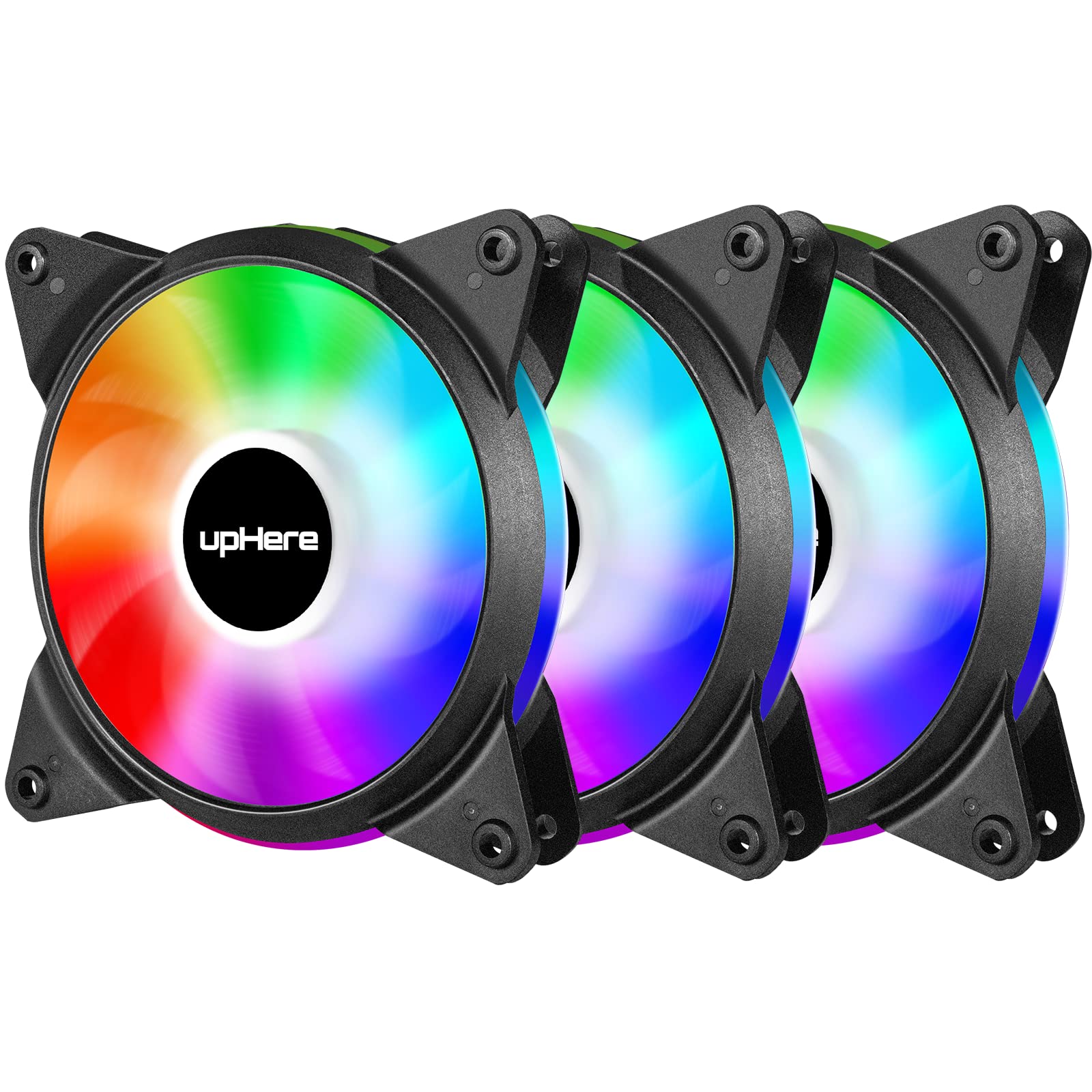 upHere 120mm 3-Pin Quiet Edition Rainbow LED Effect Case Fan for Computer Cooling,3-Pack,T3CF3-3
