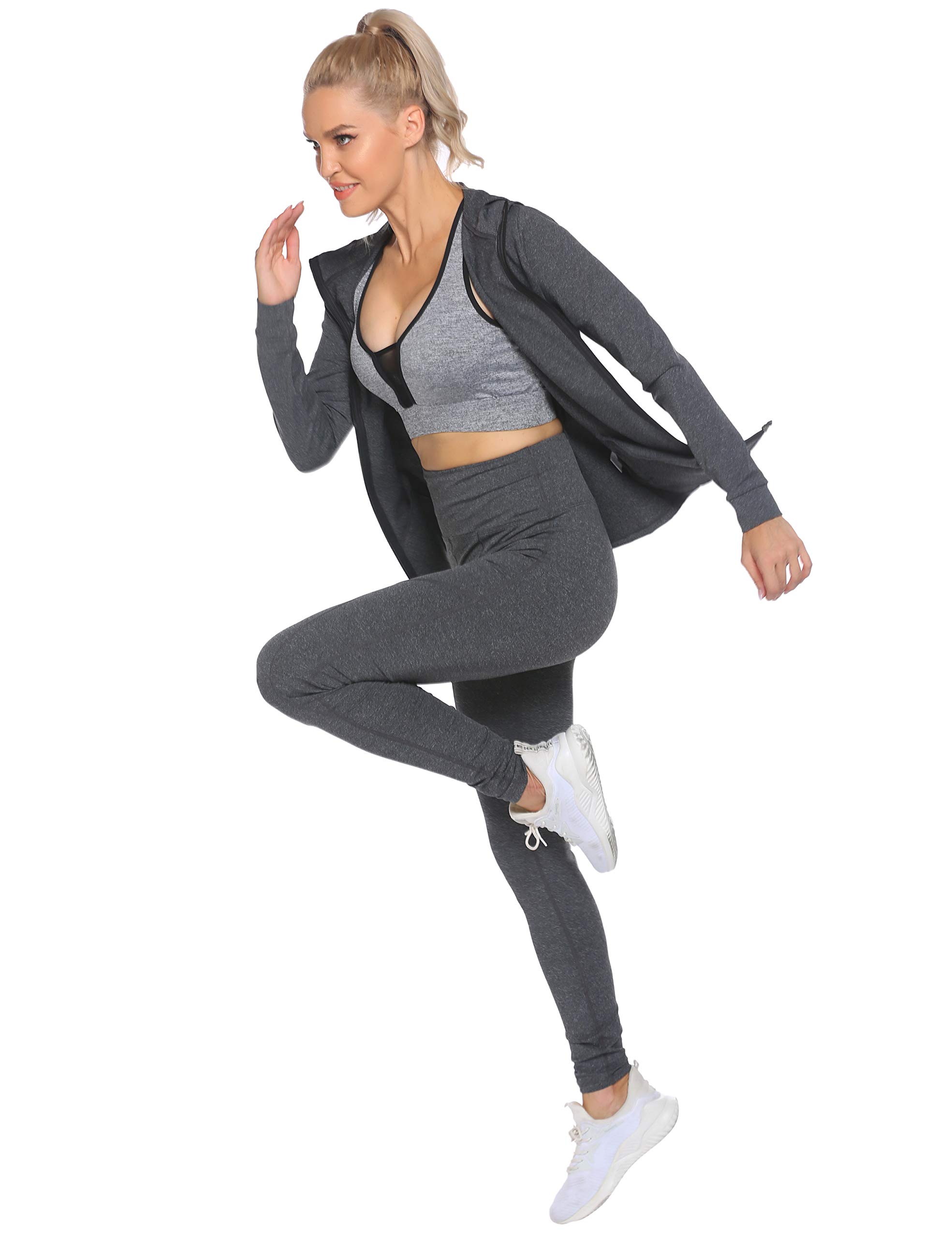 Women's Activewear Sets 2 Piece Workout Outfits Hooded Long Sleeve Athletic Set Plus Size Gym Sets for Women Grey XXL
