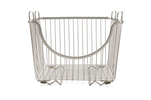 Spectrum Diversified Ashley Stackable Wire Basket with Raised Feet and Looped Handles Modular Stacking Bin System for Kitchen Countertop & Desk Organization, Large, Satin Nickel