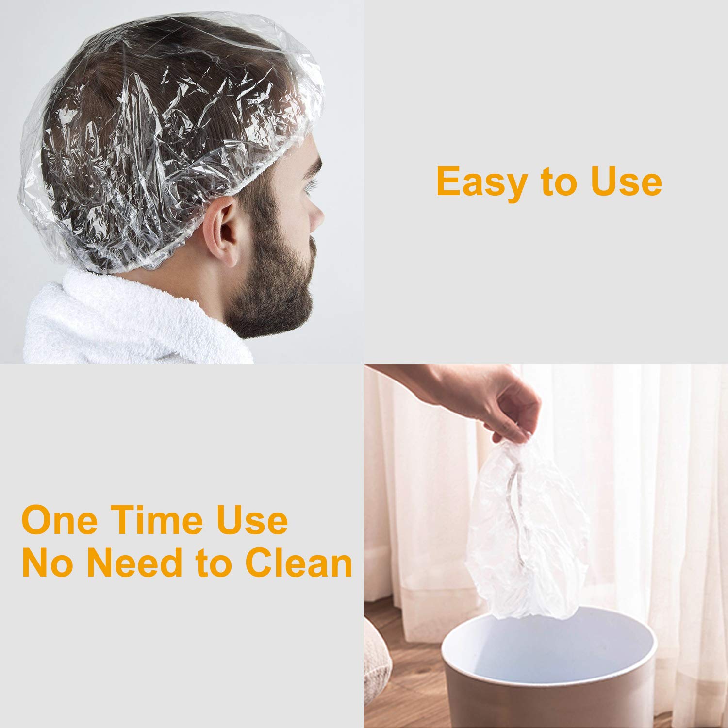 Vextronic Disposable Shower Caps 50PCS, Bath Caps Individually Wrapped Larger Thicker Plastic Hair Bath Caps, Waterproof Shower Cap for Women Men, Spa, Hair Salon, Home Use
