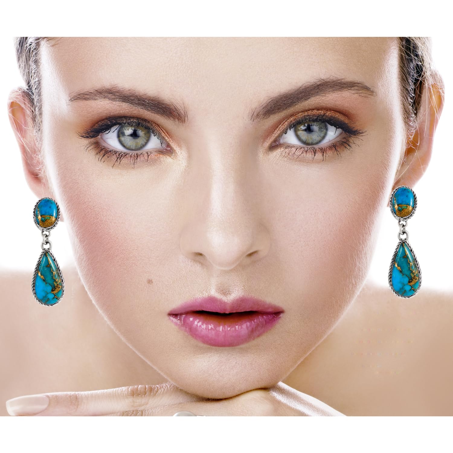 Turquoise Earrings Sterling Silver Copper-Infused Matrix Turquoise Jewelry (Bold Teardrops)
