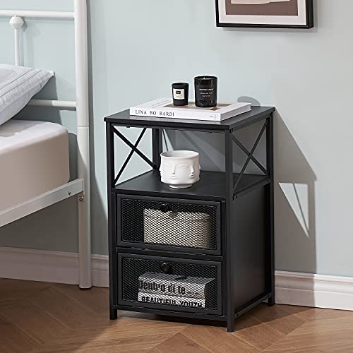 VECELO Nightstand, End Table with Flip Drawer, Modern Night Stand for Bedroom Living Room, Office, Easy Assembly, Set of 1, Black