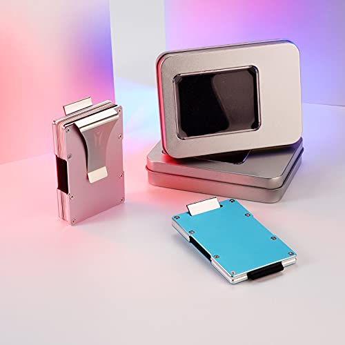 Yeacun Minimalist Women Man Aluminum Metal RFID Blocking Anti-theft Wallet, Pink Pull-out Design Convenient Credit Card Holder
