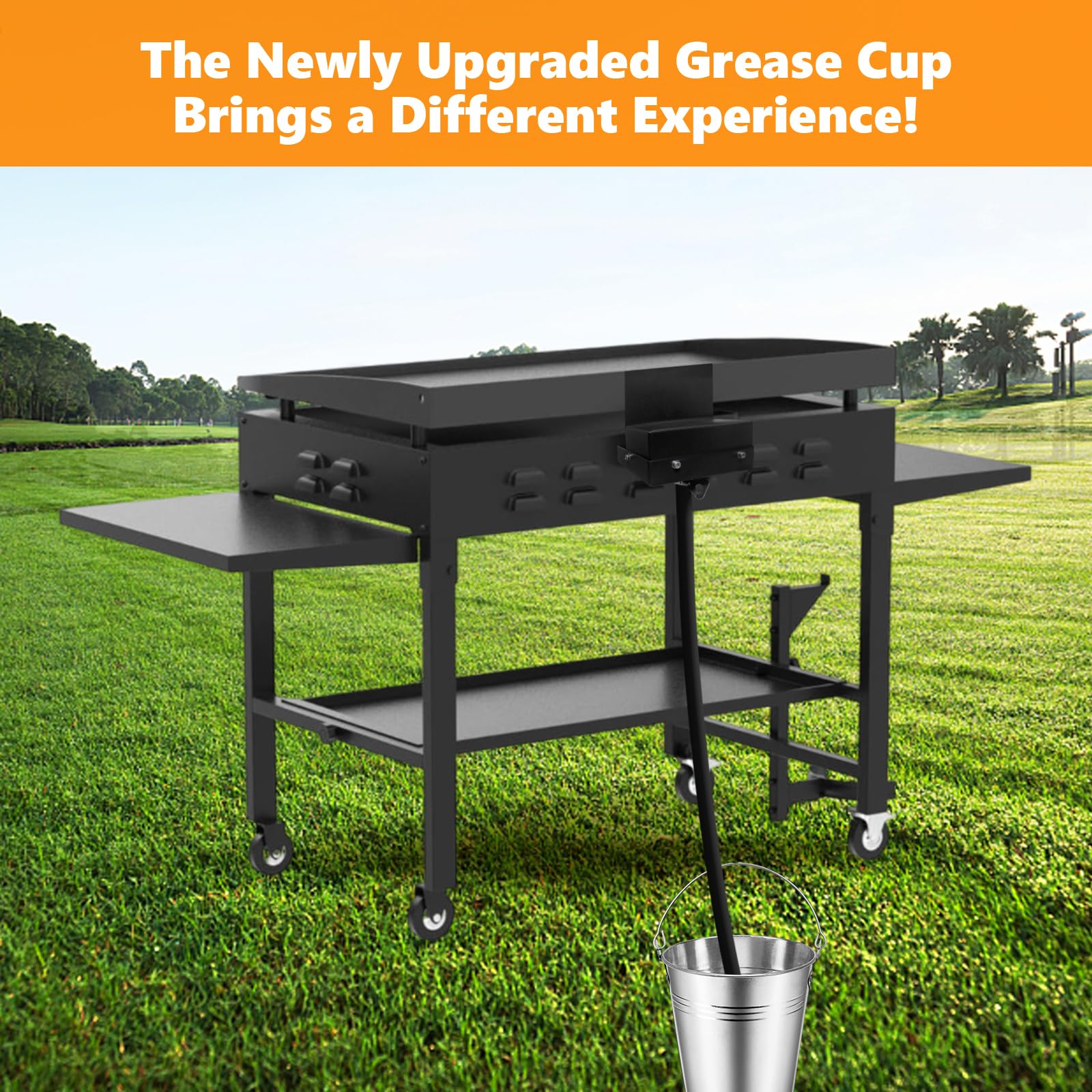 Upgrade Blackstone Grease Catcher, Blackstone Grease Trap Funnel,for Generic Blackstone Griddle Sizi 17/22/28/36 inch with 3Feet Hose,Flexible Large Capacity, Liners Free