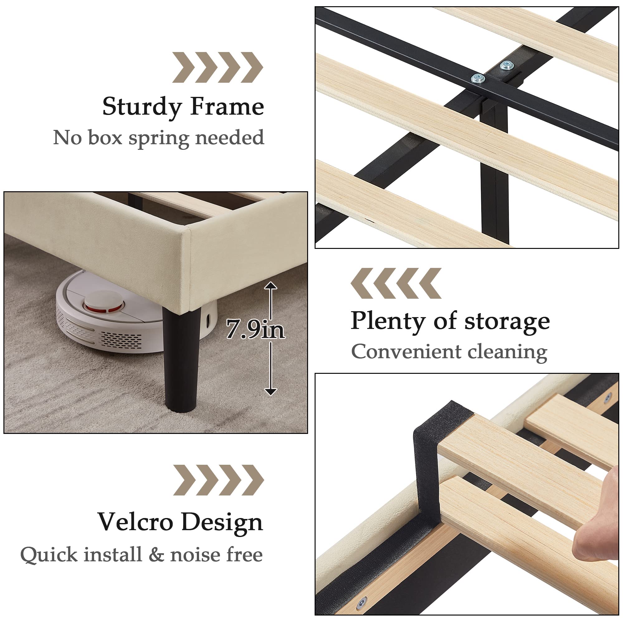 VECELO Twin Size Bed Frame Upholstered Platform with Tufted Adjustable Headboard/Mattress Foundation with Wood Slat Support, Easy Assembly,Honey Beige
