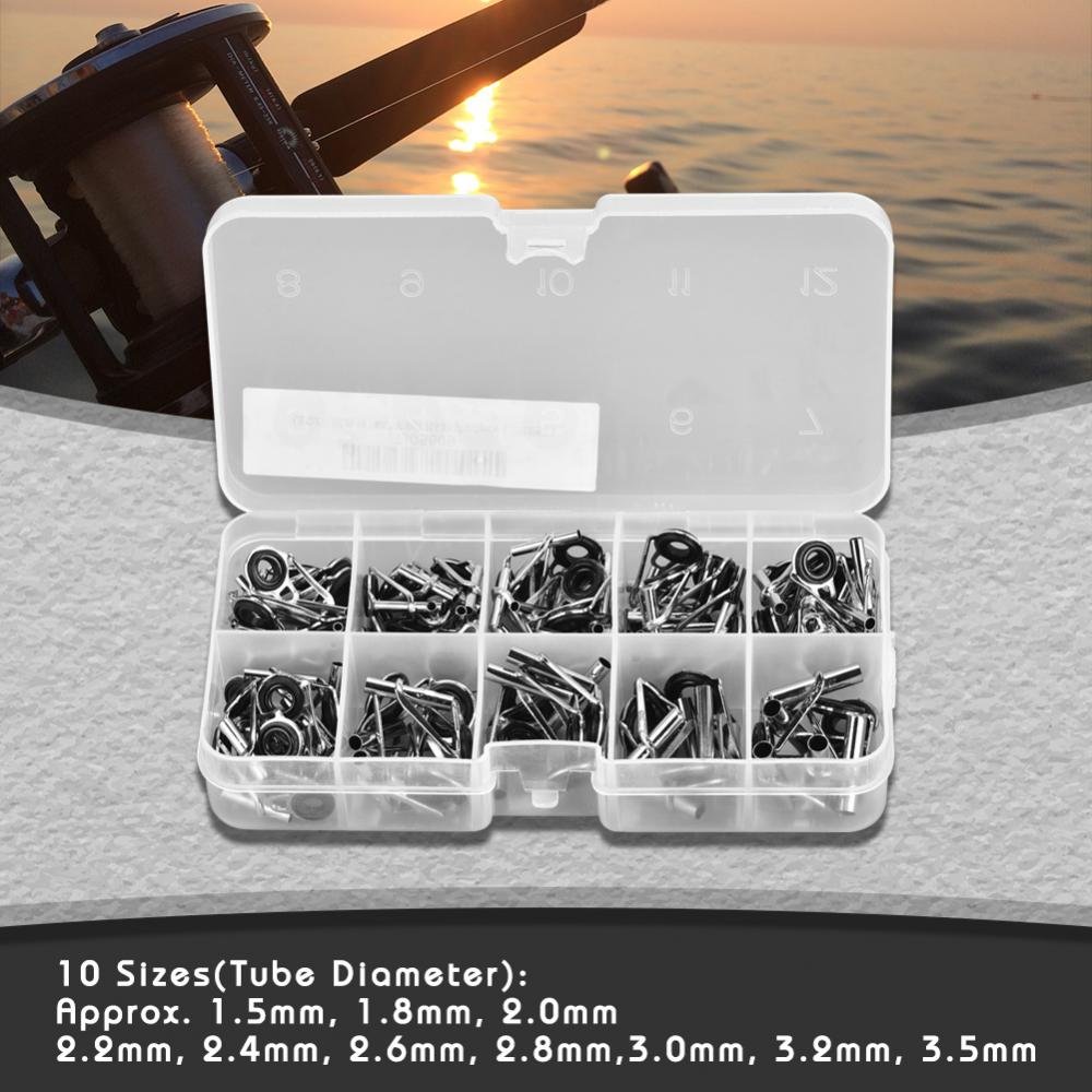 VGEBY1 Fishing Rod Guide Tips Set, 80Pcs 10Sizes Resistant Fishing Spinning Rod Guides with Storage Case Fishing Replacement Accessory