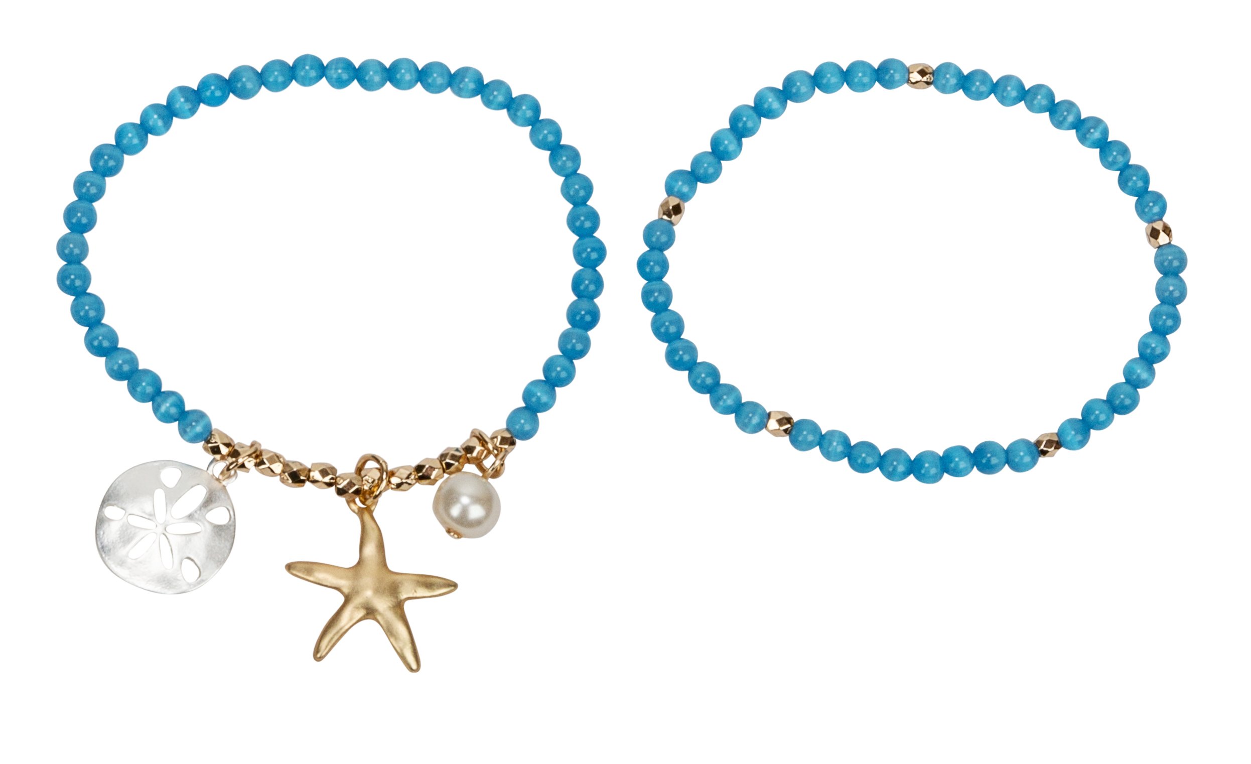 SPUNKYsoul Starfish Stretch Bracelets Silver, Gold Blue for Women Beach Collection (Cat Eye Stone Blue)