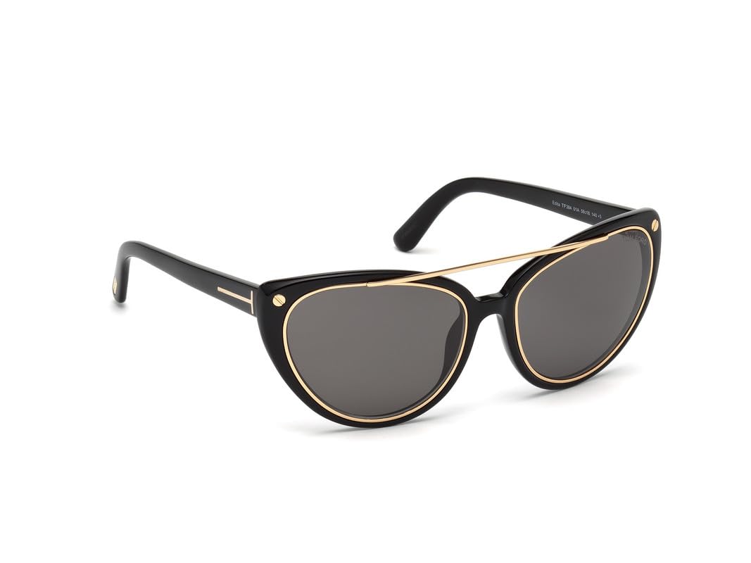 Tom Ford Edita Sunglasses FT0384 01A, Black and Gold Frame, Grey Lens, 58