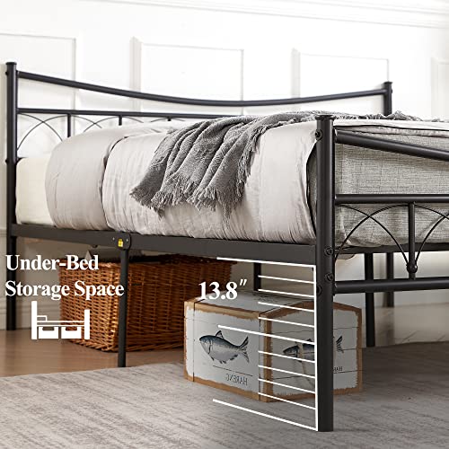 VECELO Queen Size Bed Frames, Heavy Duty Metal Bedframe with Vintage Headboard and Footboard, Mattress Foundation/No Box Spring Needed/No Noise/Easy Set Up, Black