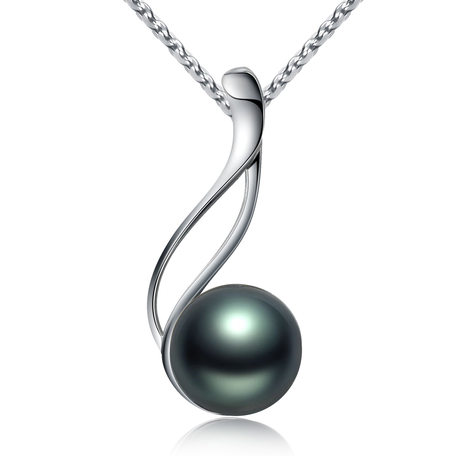 VIKI LYNN Tahitian Cultured Black Pearl Pendant Necklace 9-10mm Round Sterling Silver for Women