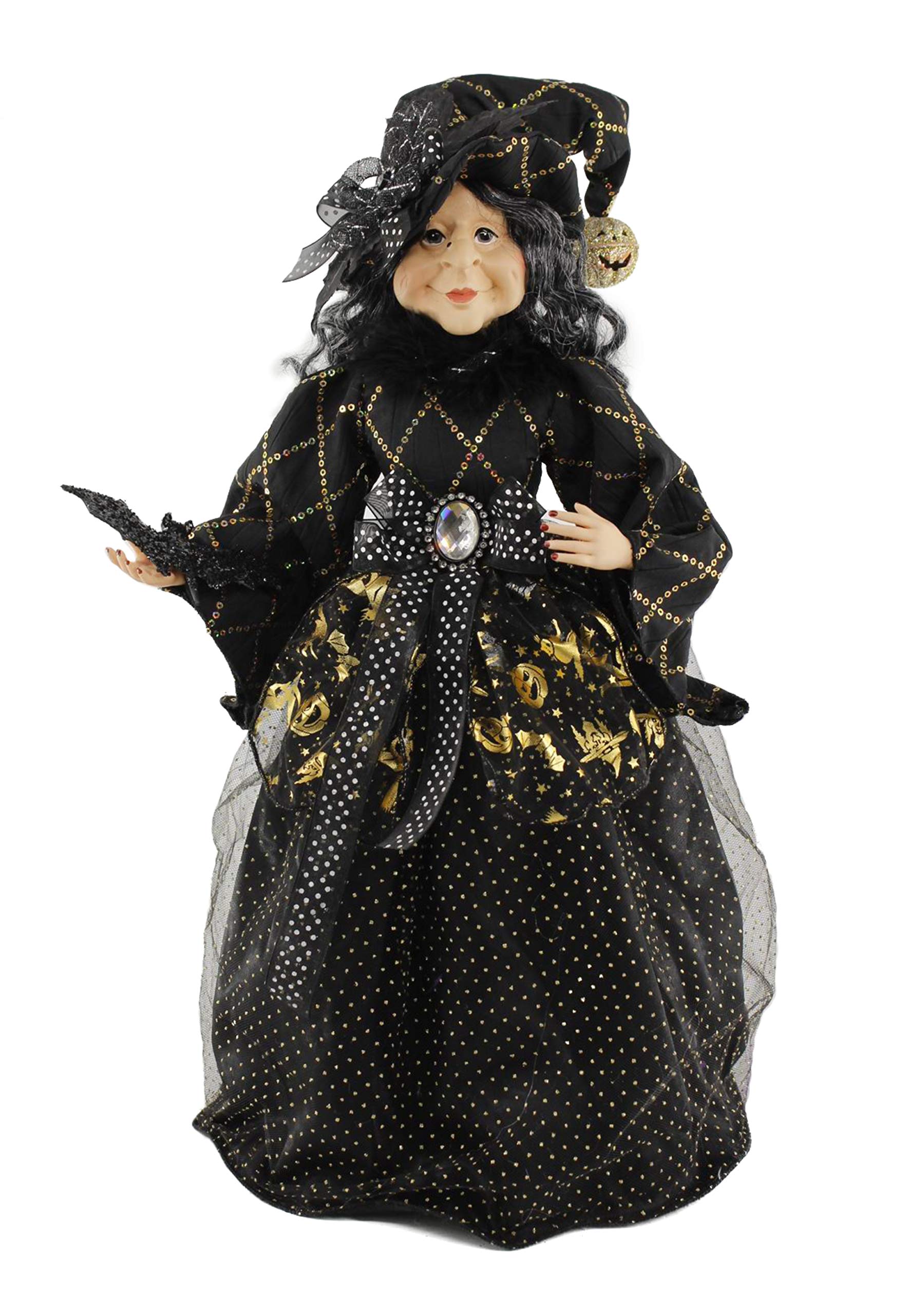 Windy Hill Collection 18" Black Bat & Pumpkin Tabletop Fabric Halloween Fall Harvest Witch Collectible Figure Figurine Plastic Cone Body 911806