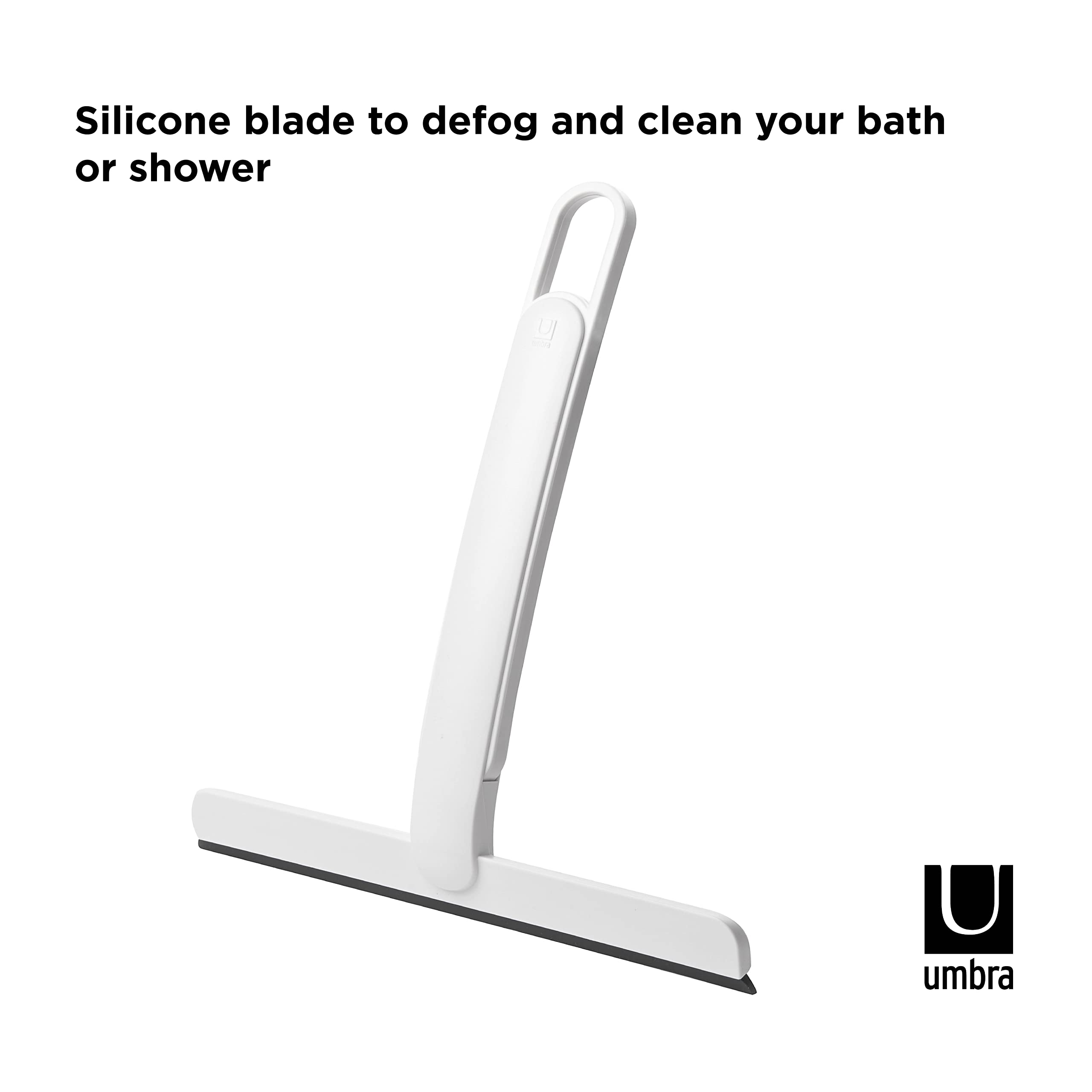 Umbra 1005121-660 Flex Squeegee, White Rust-Proof Squeegee with Extending, Extra Long Handle and Suction Cup, Store in Shower, Keep Tiles and Shower Walls Dry and Clean, White,10¼ x 11½ x 1 ½ inches
