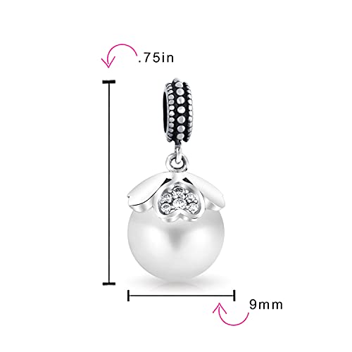 Vintage Style Heart Cap White Simulated Pearl Dangle Charm Bead For Women .925 Sterling Silver Fits European Bracelet