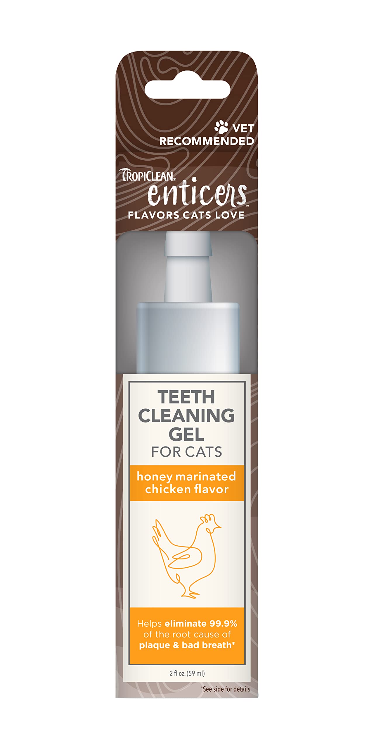 TropiClean Enticers Cat Teeth Cleaning Treat Gel | Honey Chicken Flavored Cat Toothpaste Alternative | 2 oz