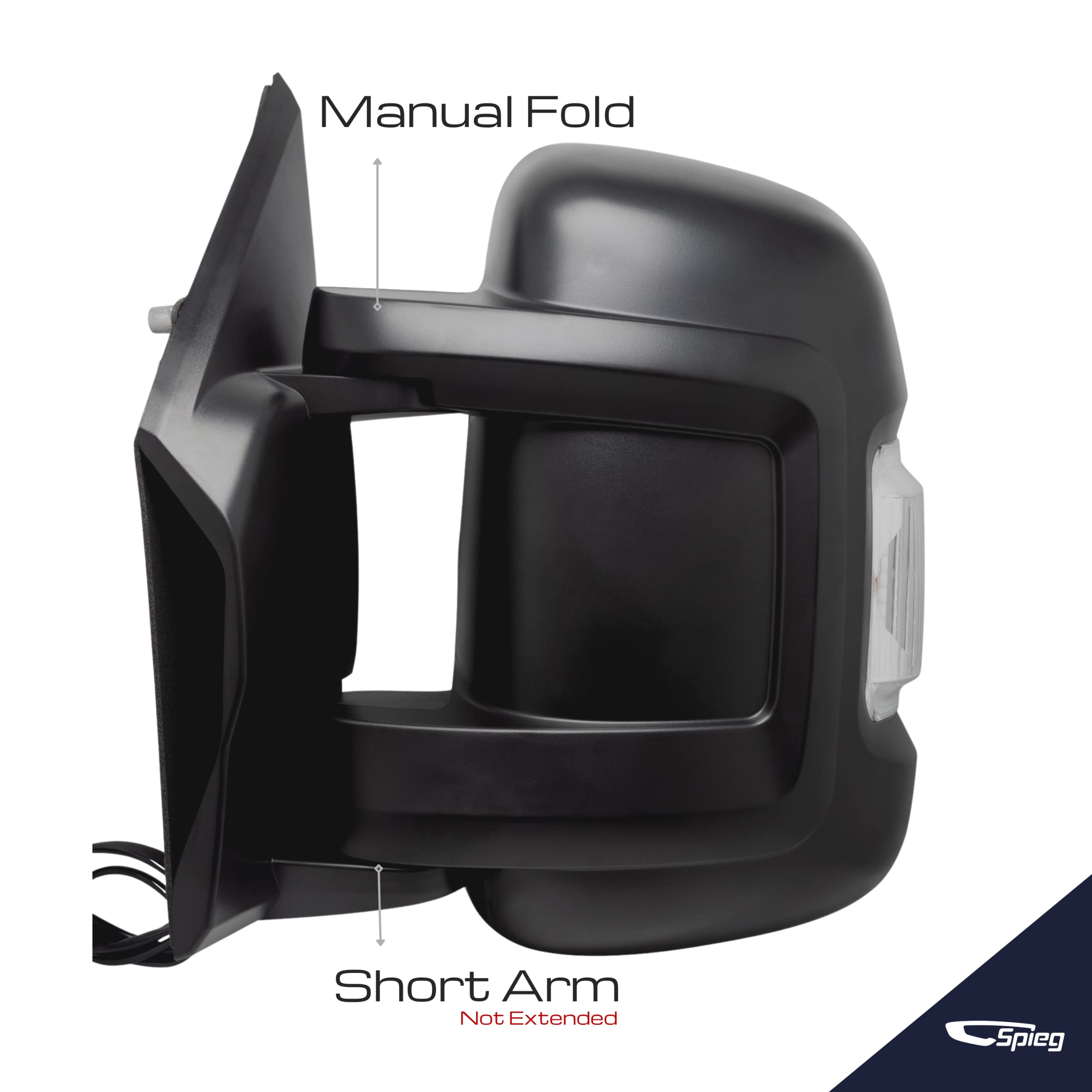 Spieg CH1320417 Driver Side Mirror for 2014-2021 Ram Promaster 1500 2500 3500 | Left Side View Mirror Assembly Manual Adjustment Non-Heated Turn Signal Light Temp Sensor | Textured Black Cover 4 Pins