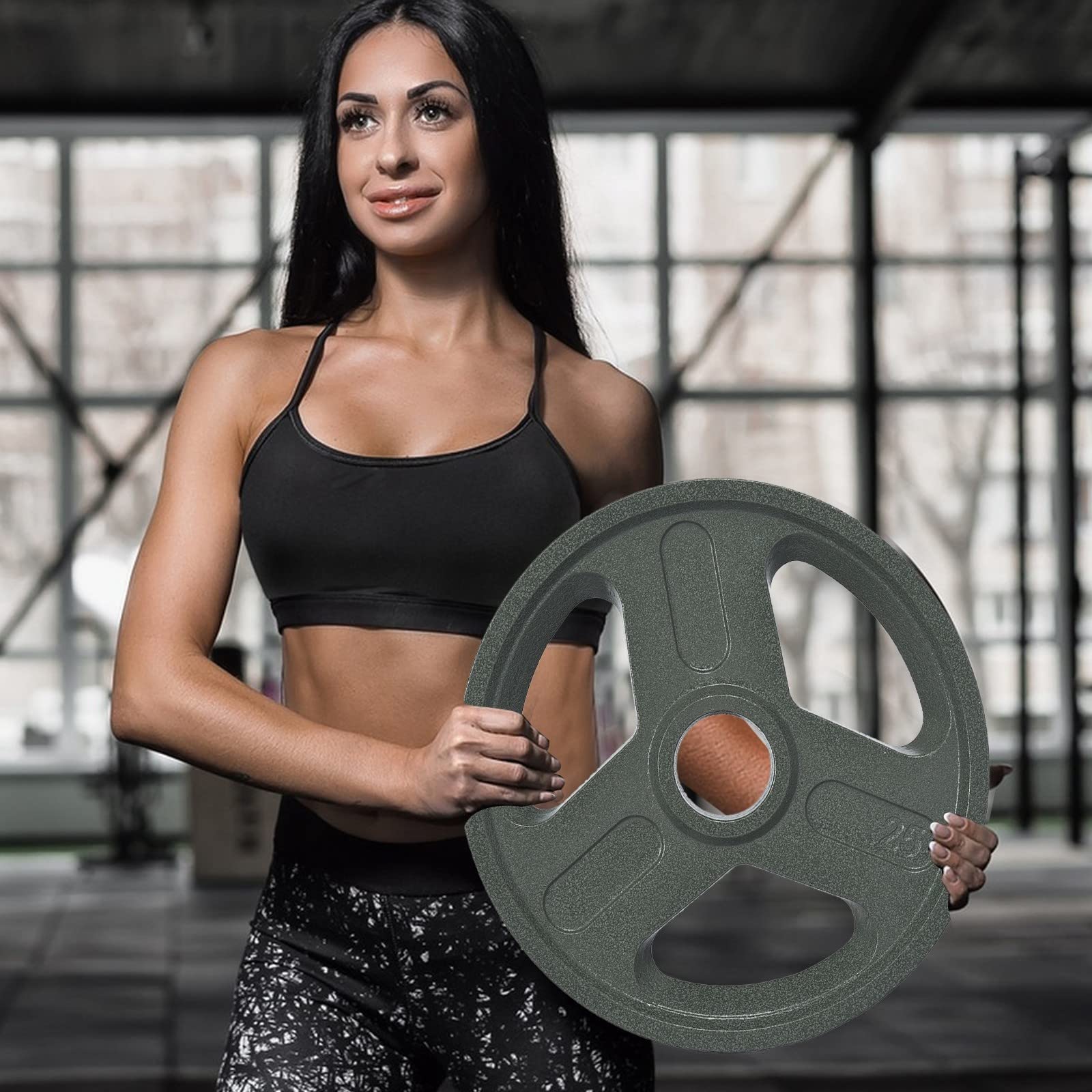 Vehpro Three Grip Olympic Bumper Weight Plates Set with 2-inch Hole, 1Pcs 25LB Standard Free Weights Rubber Plate for Strength Training Muscle Toning, Type-1