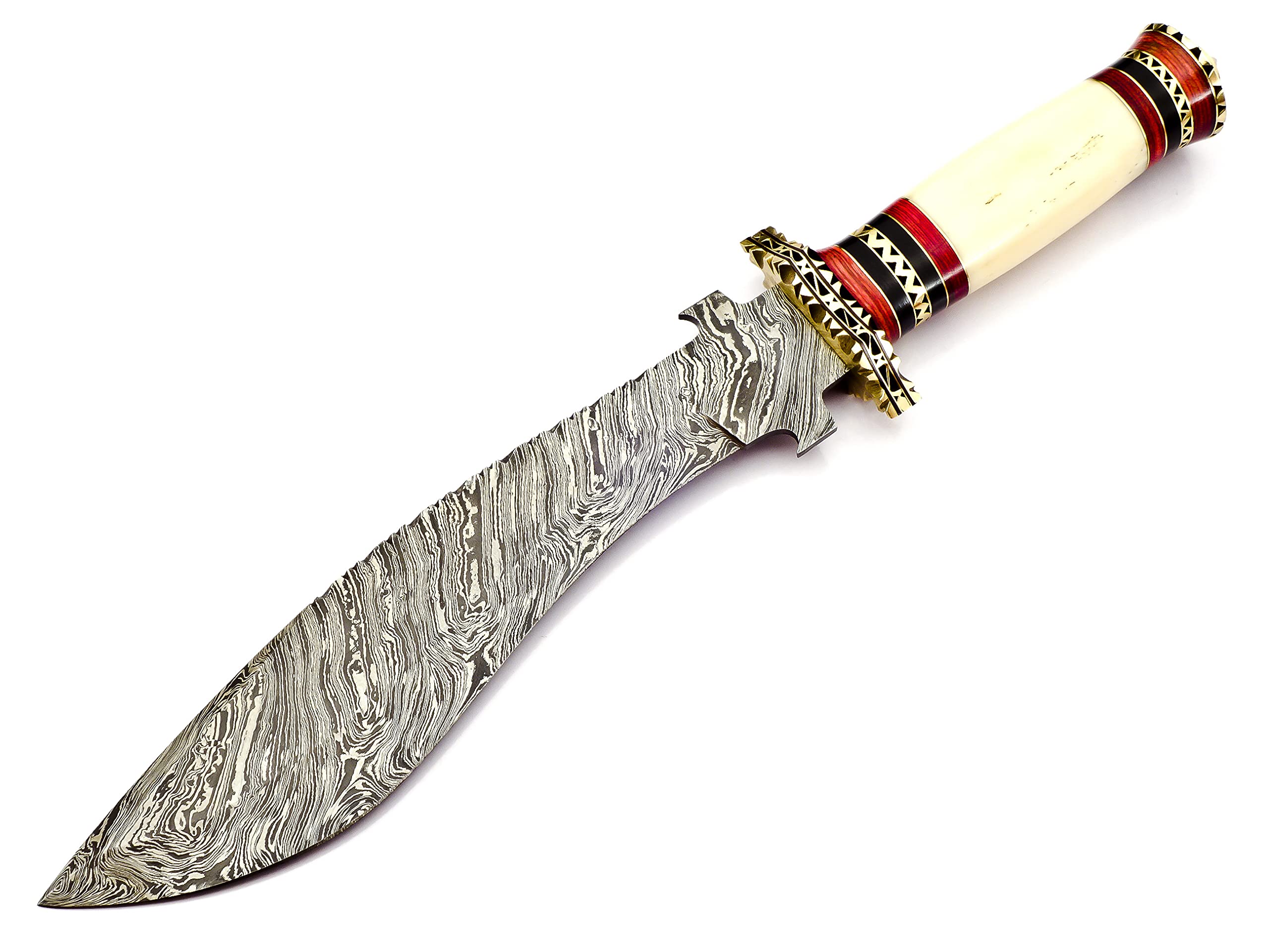 Skokie Knives Custom Damascus Steel Hunting Knife Camel Bone Handle with Brass Spacer -Handmade Premium Quality Edge Fixed Blade β For Multipurpose β Ideal for Survival Hunting Camping Hiking Outdoor Every Day Carry Professional Use Art of Craftsmanship E