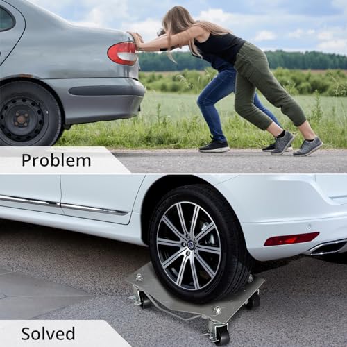 TROPOW Tire Wheel Dolly Car Set of 2-3000 lbs Capacity, Heavy Duty Carbon Steel, Antiskid Plate, 360 Degree Rotatable Wheels, 16"*12", Silver