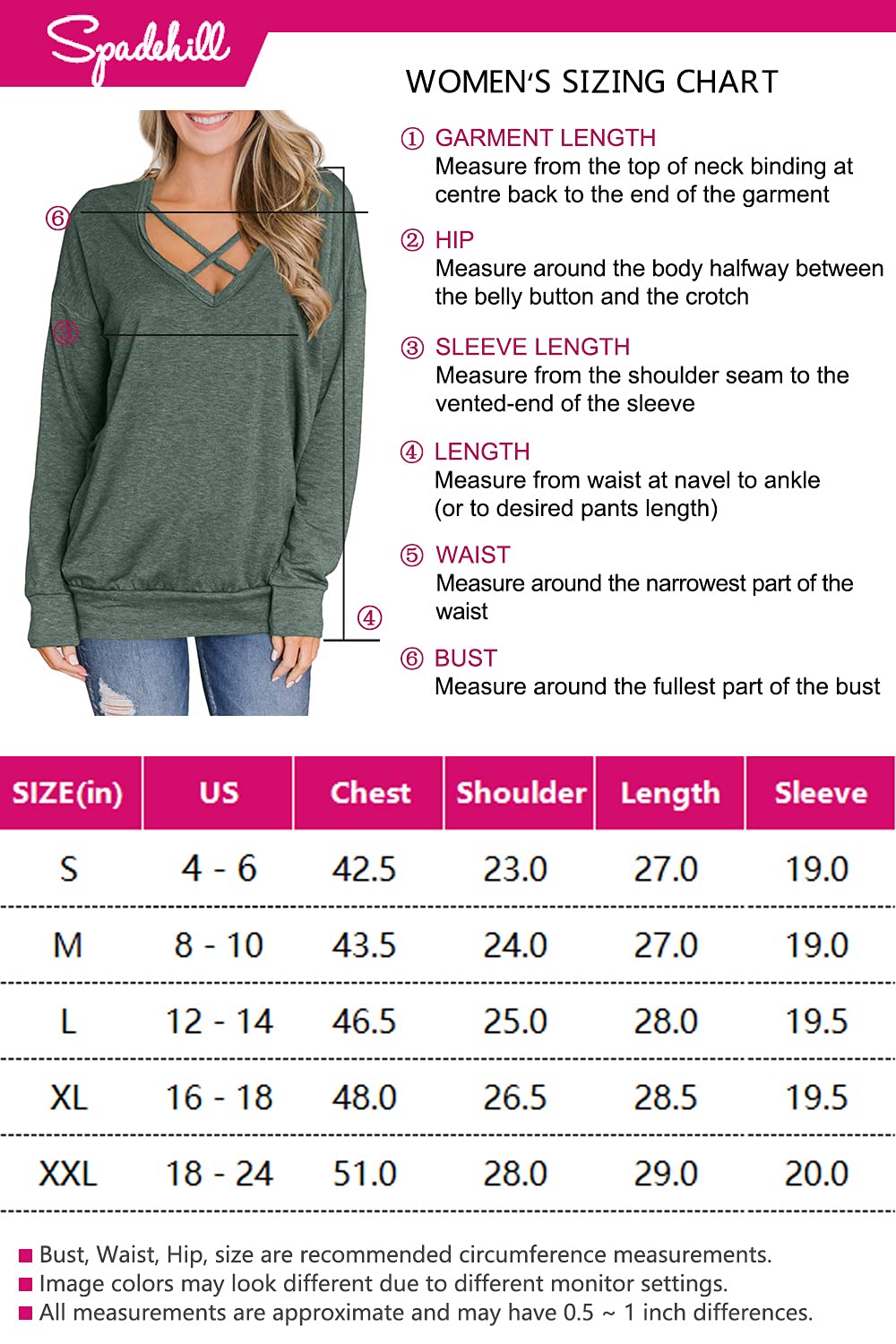 Womens Casual Long Sleeve Shirts V Neck Criss Cross Oversized Tunic Tops Olive M