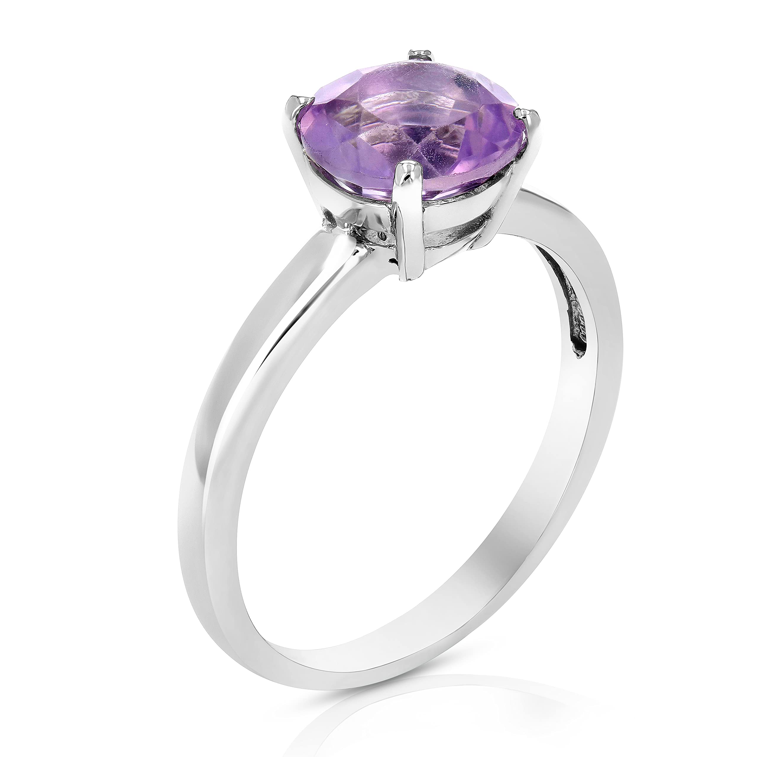 VIR JEWELS 1.25 cttw Purple Amethyst Ring .925 Sterling Silver with Rhodium Round 8 MM Size 7