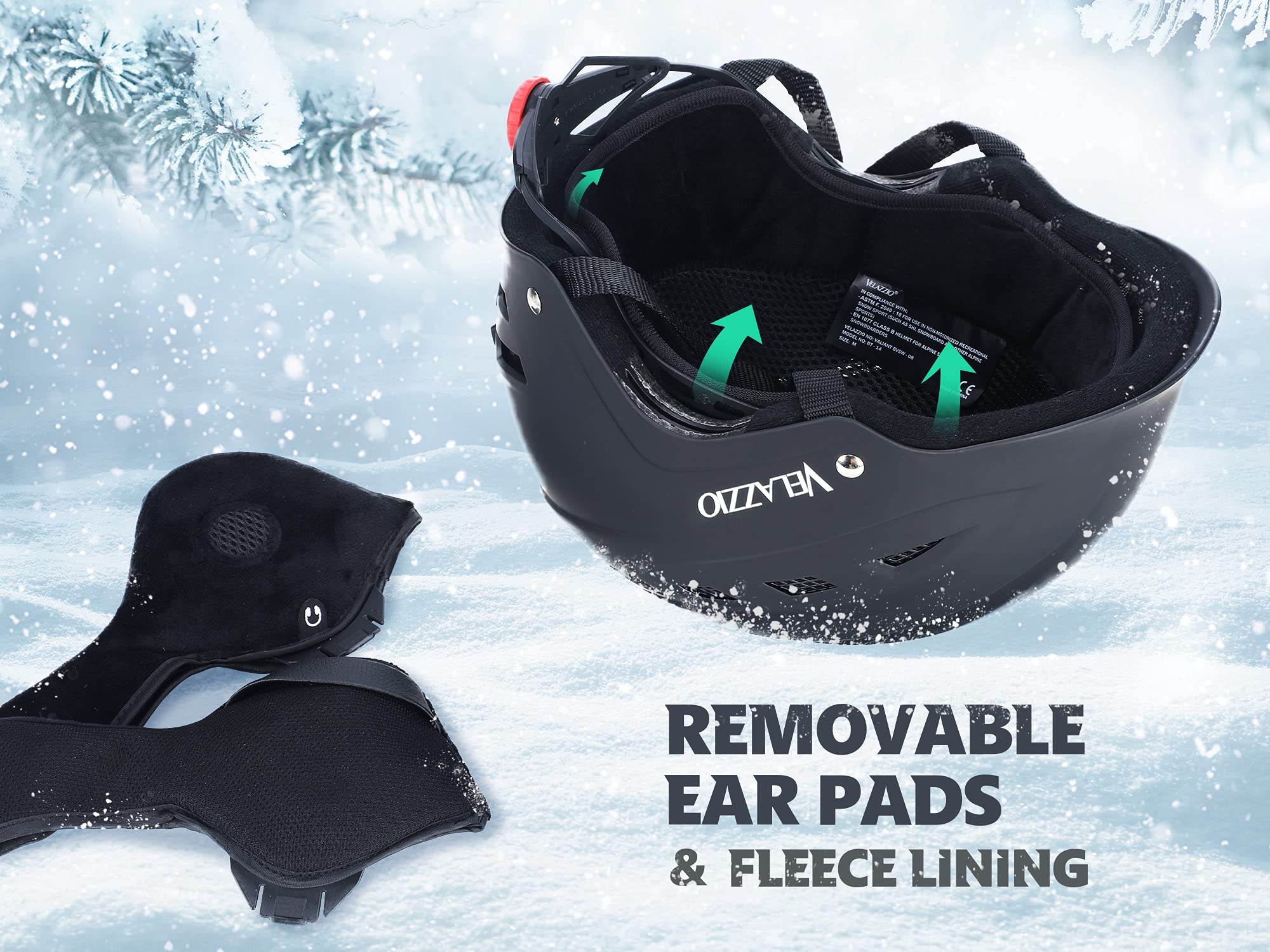 VELAZZIO Valiant Ski Helmet, Snowboard Helmet - Black, S (20.5-21.3 inches)
