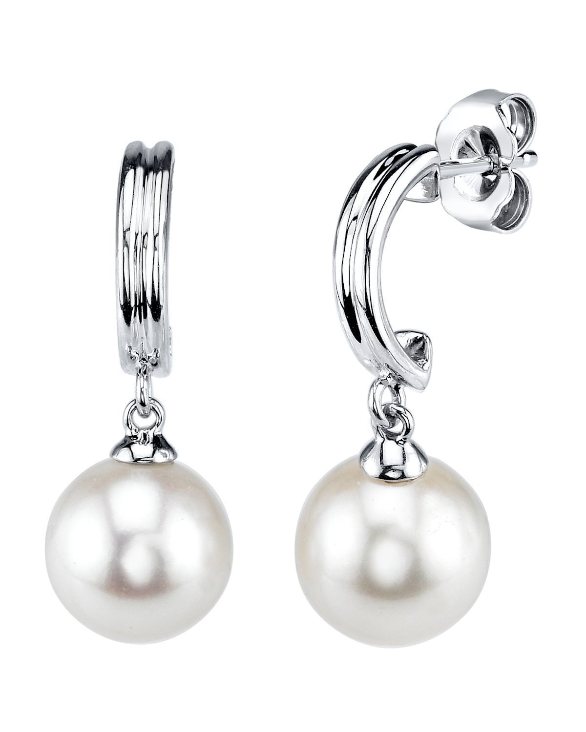 THE PEARL SOURCE 14K Gold 10-11mm Round Genuine White South Sea Cultured Pearl Sally Earrings for Women
