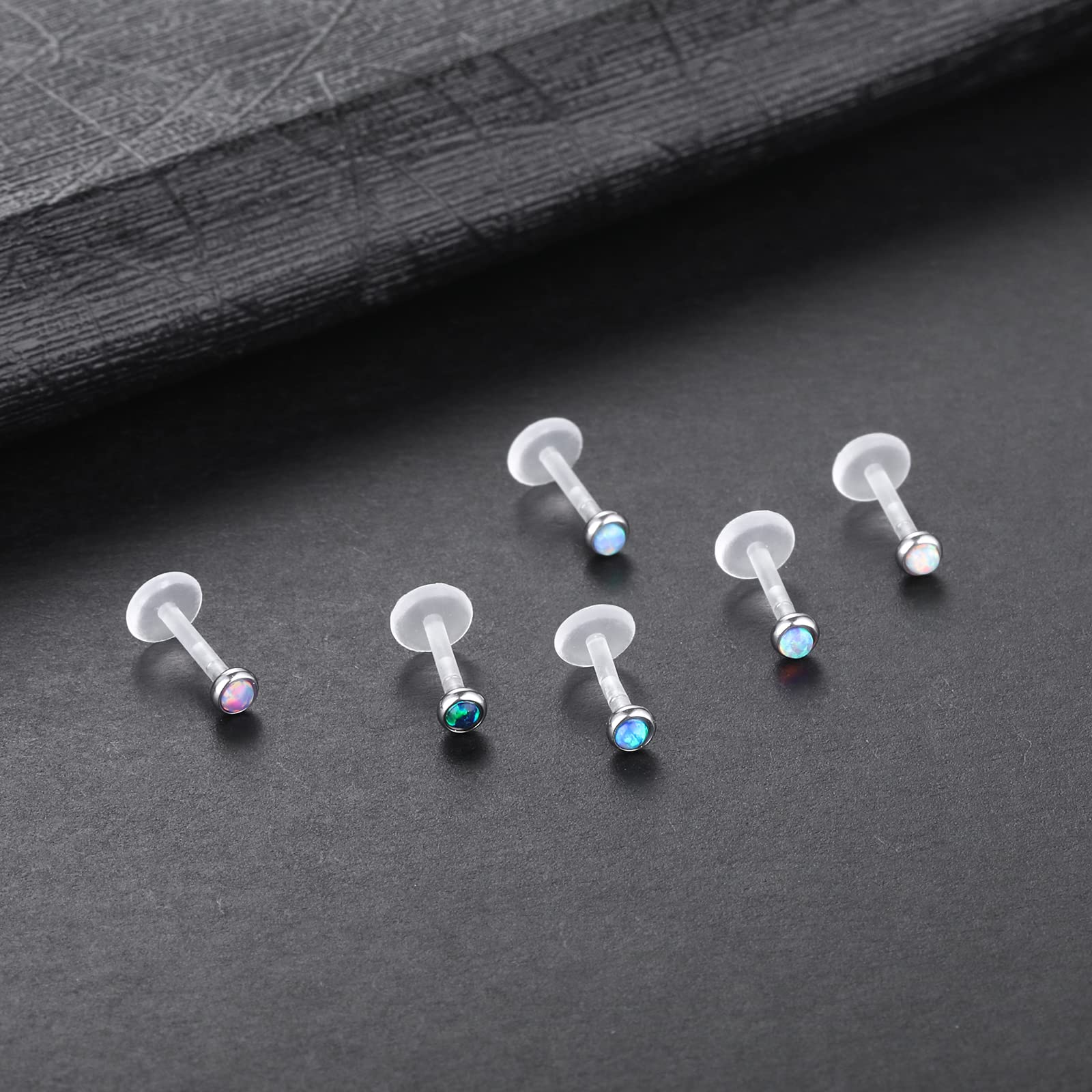 Xpircn 6PCS 16G 5/16 Bioflex Opal Lip Rings Stud Piercing Labret Monroe Nose Tragus Helix Ear Body Piercings