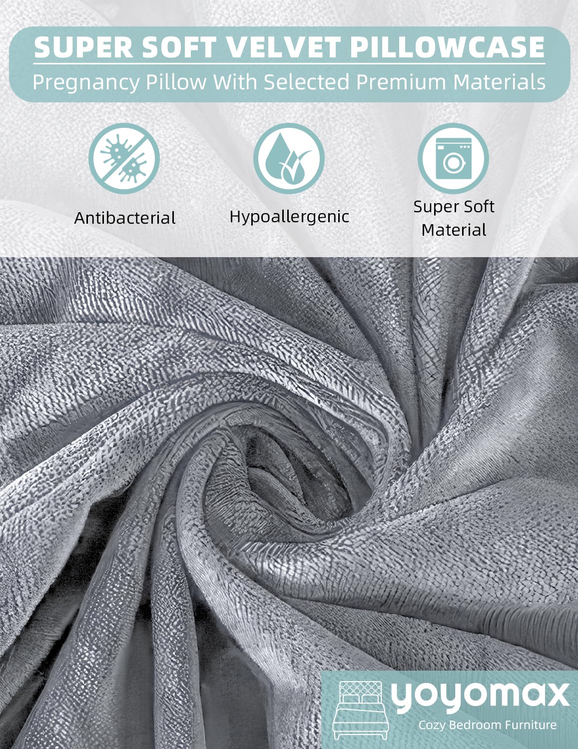 yoyomax Pregnancy Pillows, C Shaped Full Body Maternity Pillow Memory Foam Pregnancy Pillow with Removable Velvet Cover, 52 Inch Pregnancy Pillows for Sleeping-LIGHTGREY