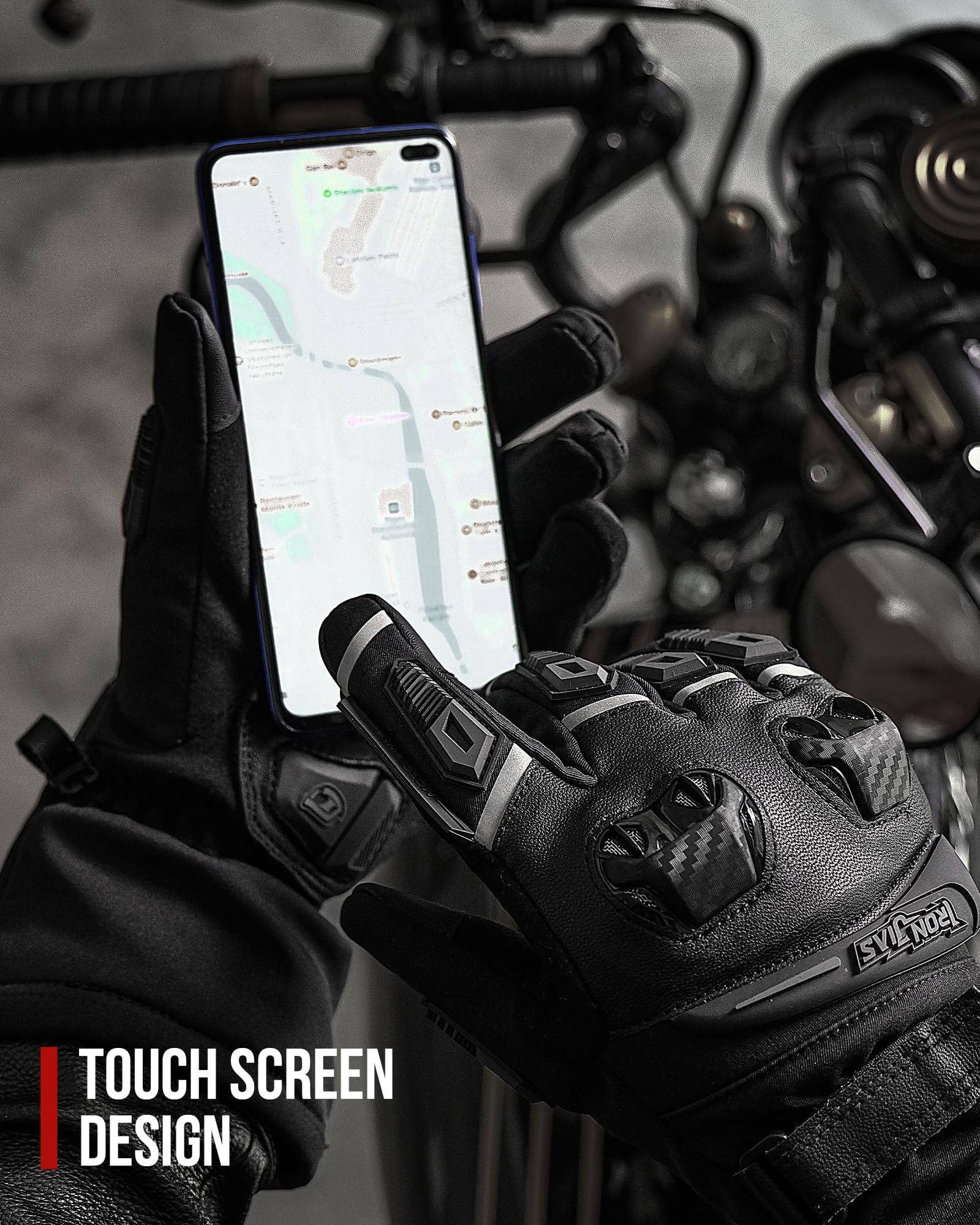 Winter Motorcycle Gloves Waterproof Windproof Warmth-Preserving Protective Gloves for Men and Women’s Cold Weather Riding (Black-regular, L)