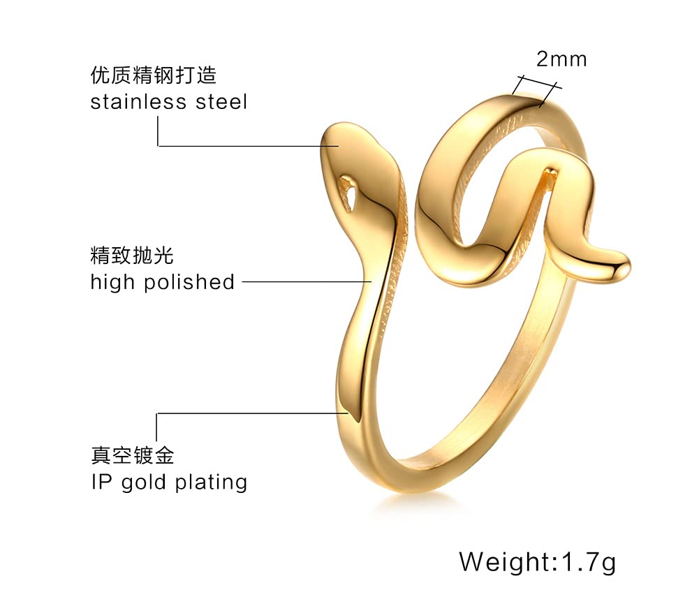Ximi Jewelry Stainless Steel Fashion Snake Rings for Womens,Gold Plated,Size6-8 (8)