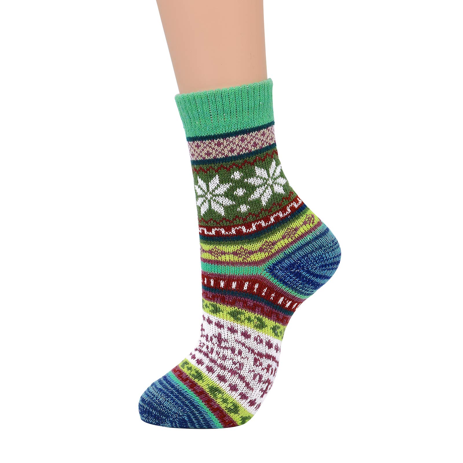 Womens Wool Boots Socks Thick Warm Crew Socks Cute Knit Athletic Cotton Long Socks for Women 5 Pack Anise