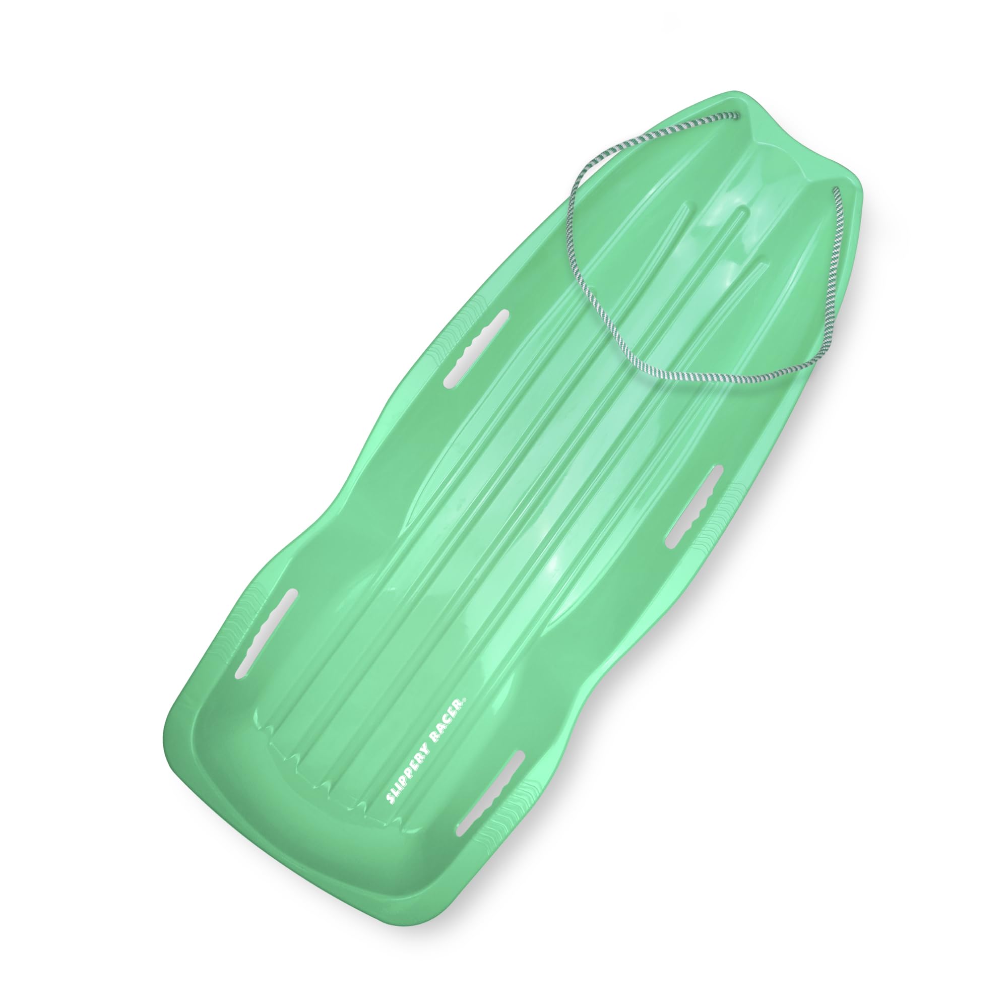 Slippery Racer Downhill Xtreme Flexible Adults and Kids Plastic Toboggan Snow Sled for Up to 2 Riders with Pull Rope, (2 Pack) (Red/Green)