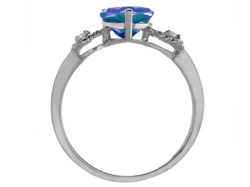 Tommaso Design Genuine Mystic Topaz Heart Shape Engagement Promise Ring 10 kt White Gold Size 6