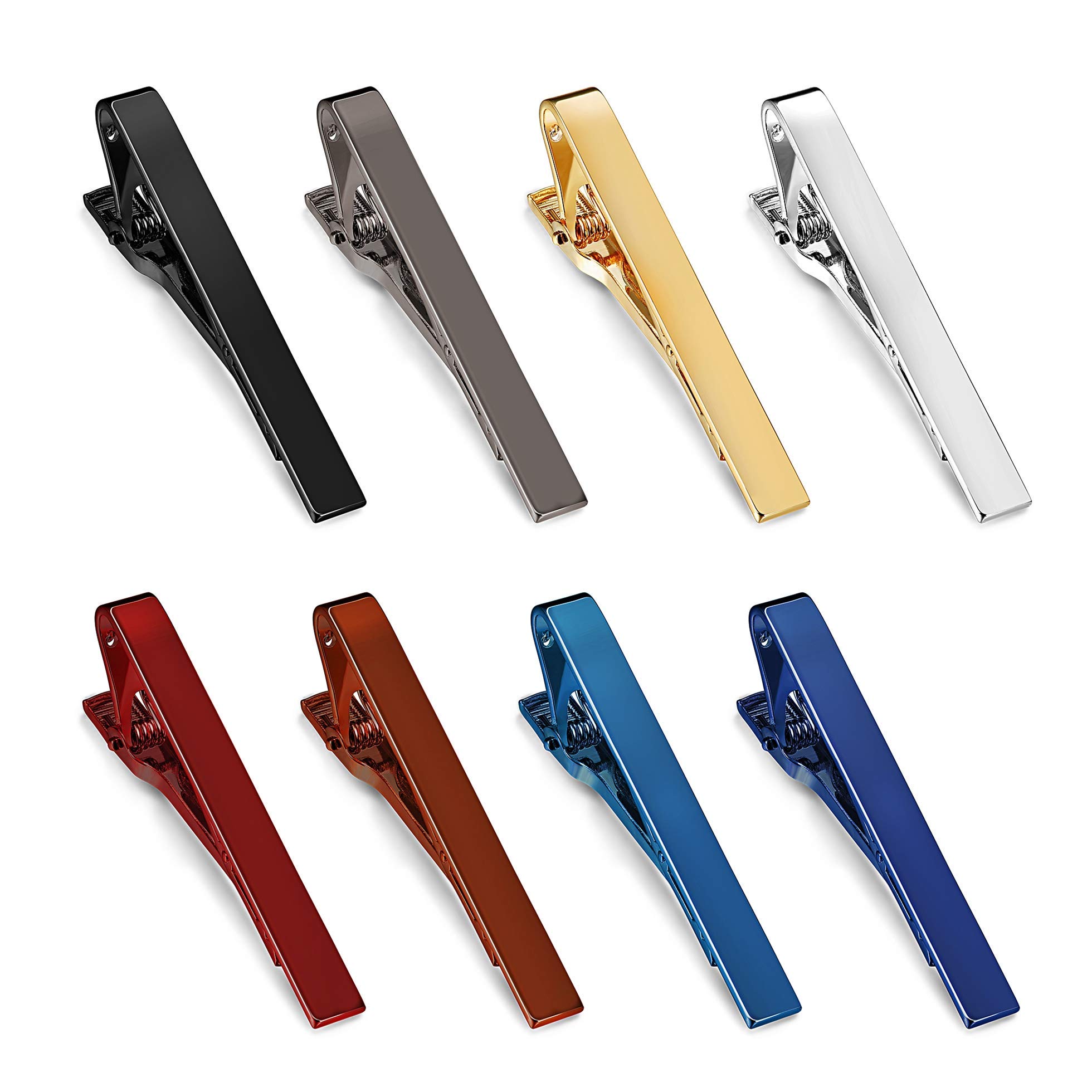 Yadoca 8 Pcs Tie Clips Set for Men Tie Bar Clip Set Wedding Business Professional Fashion Assorted Designs Regular Skinny Necktie Clip with Gift Box
