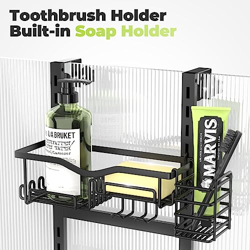 Vmiya 3-Tier Over-the-Door Shower Caddy, Hanging Shower Caddy Rack with Soap and Toothbrush Holder, Rustproof Bathroom Shampoo Holder for Shower
