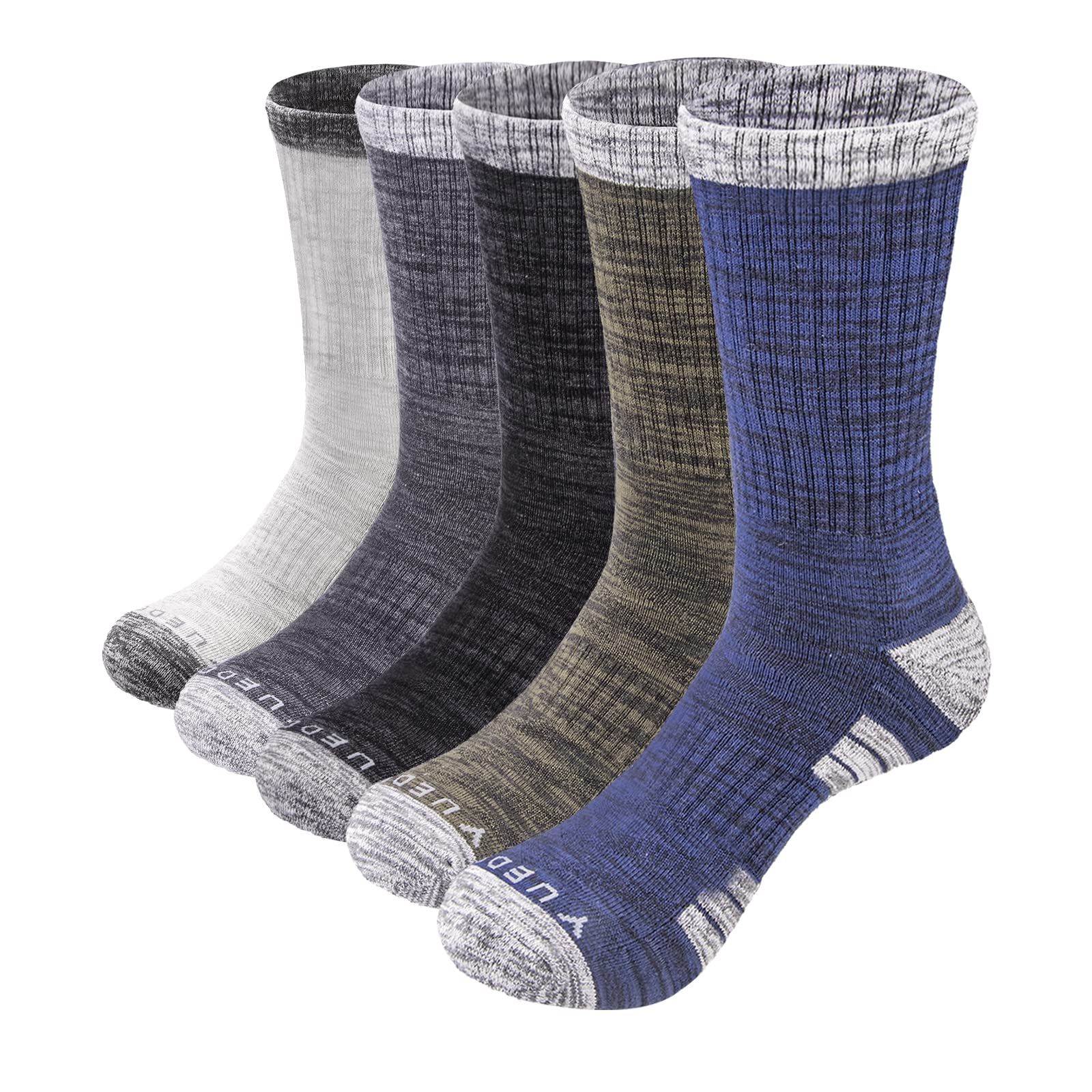 YUEDGE Mens Outdoor Hiking Socks Cushioned Tall Athletic Socks Wicking Casual Men Socks Mid Calf Work Boot Socks For Men Size 6-9, Multicolor, 5 Pairs