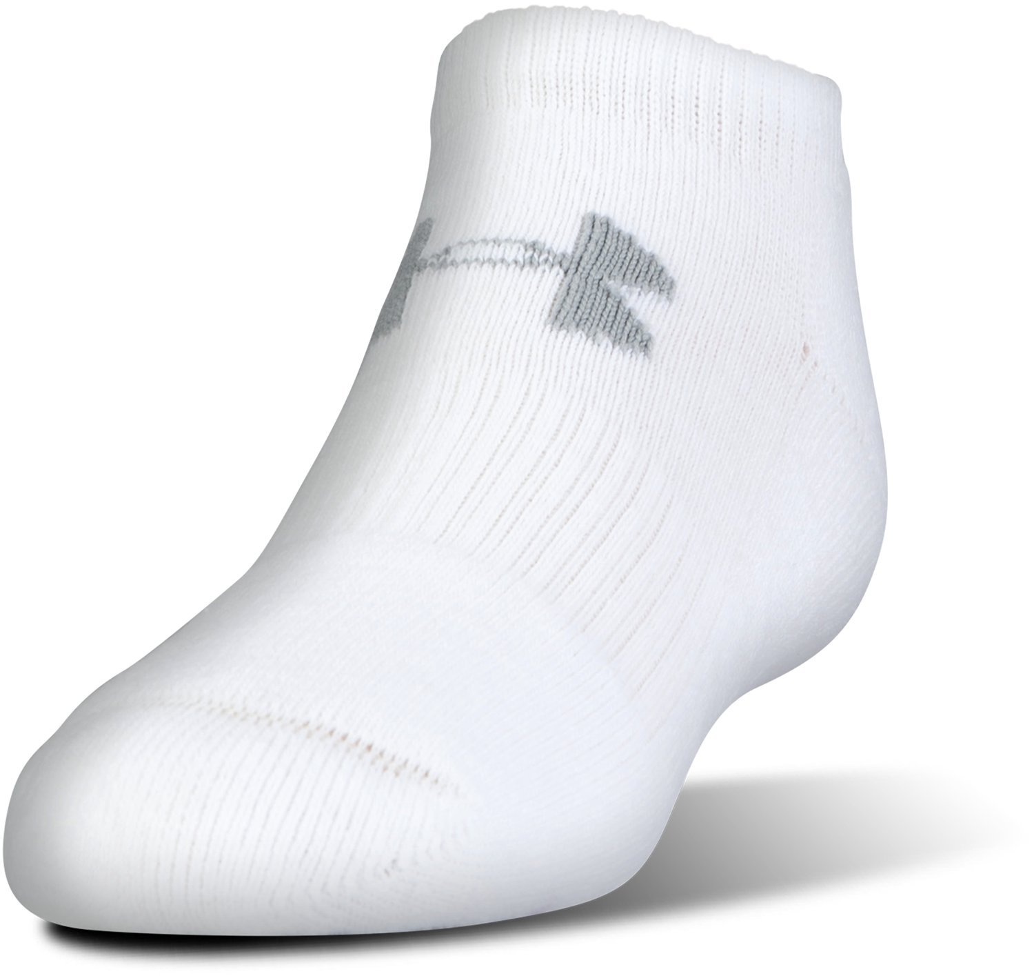 Under Armour Youth Cotton No Show Socks, Multipairs, White/Gray (6 Pairs), Small