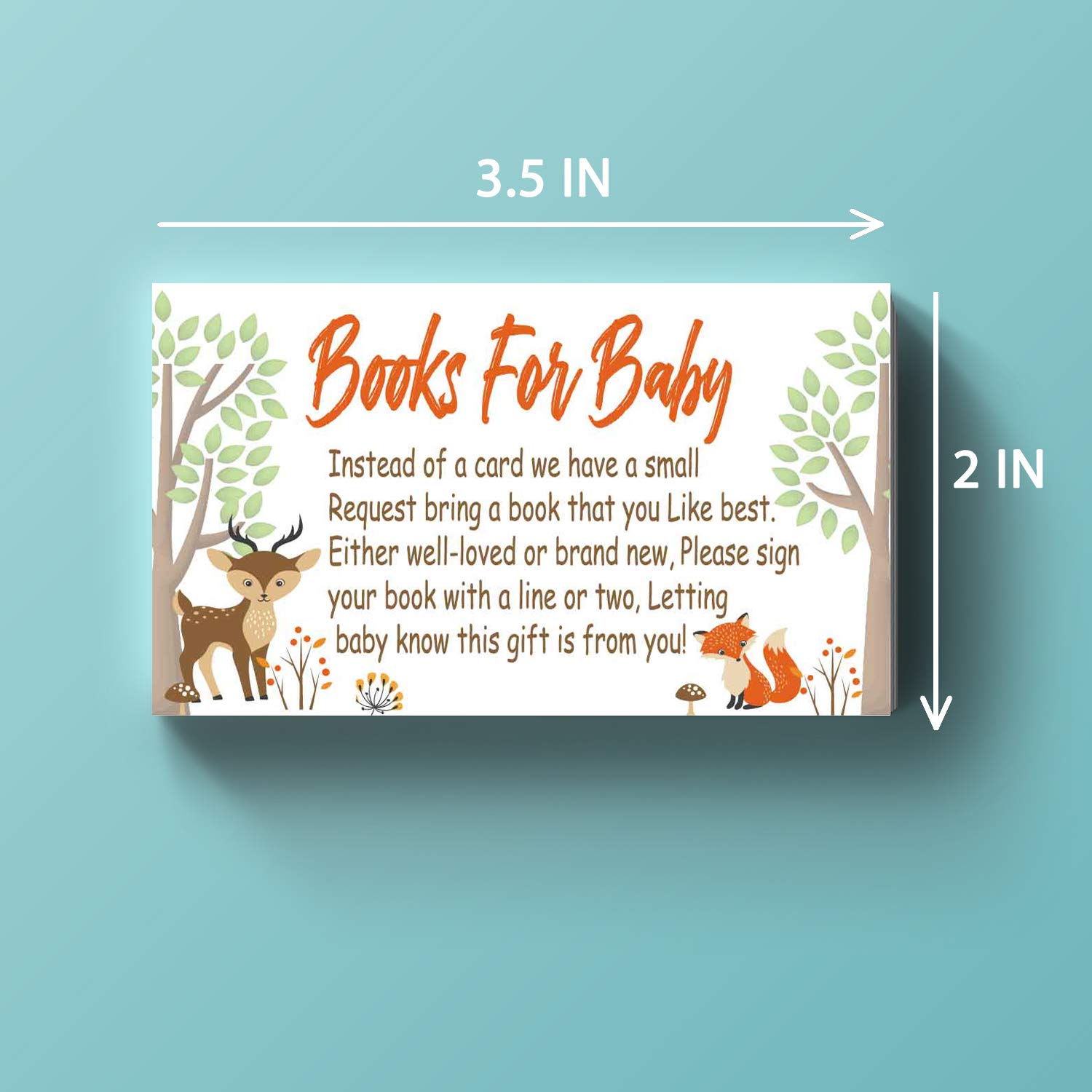 Woodland Creature Books for Baby Shower Request Cards (50 Pack), Baby Shower Invitation Inserts.