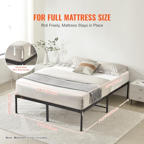 VEVOR 14 Inch Full Metal Bed Frame Platform, No Box Spring Needed, 1500 lbs Loading Capacity Embedded Heavy Duty Mattress Foundation with Steel Slat Support, Easy Assembly, Noise Free
