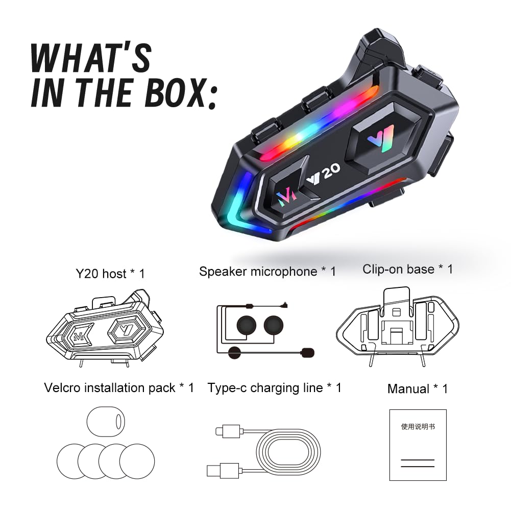 WNJACO Motorcycle Helmet Bluetooth Headset, Cool RGB Dazzling Lights Motorbike Helmet Speaker Double Noise Cancellation Intercom Communication Systems with IPX6 Waterproof/Strong Bass for Dirt Bike