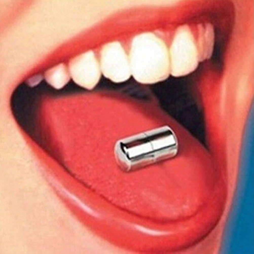 Stainless Steel Vibrating Tongue Ring Barbell Tongue Piercing Jewelry with 2 Batteries (Black)