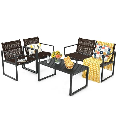 SLNFXC 4PCS Patio Furniture Conversation Set Sofa Loveseat Armrest Garden Deck