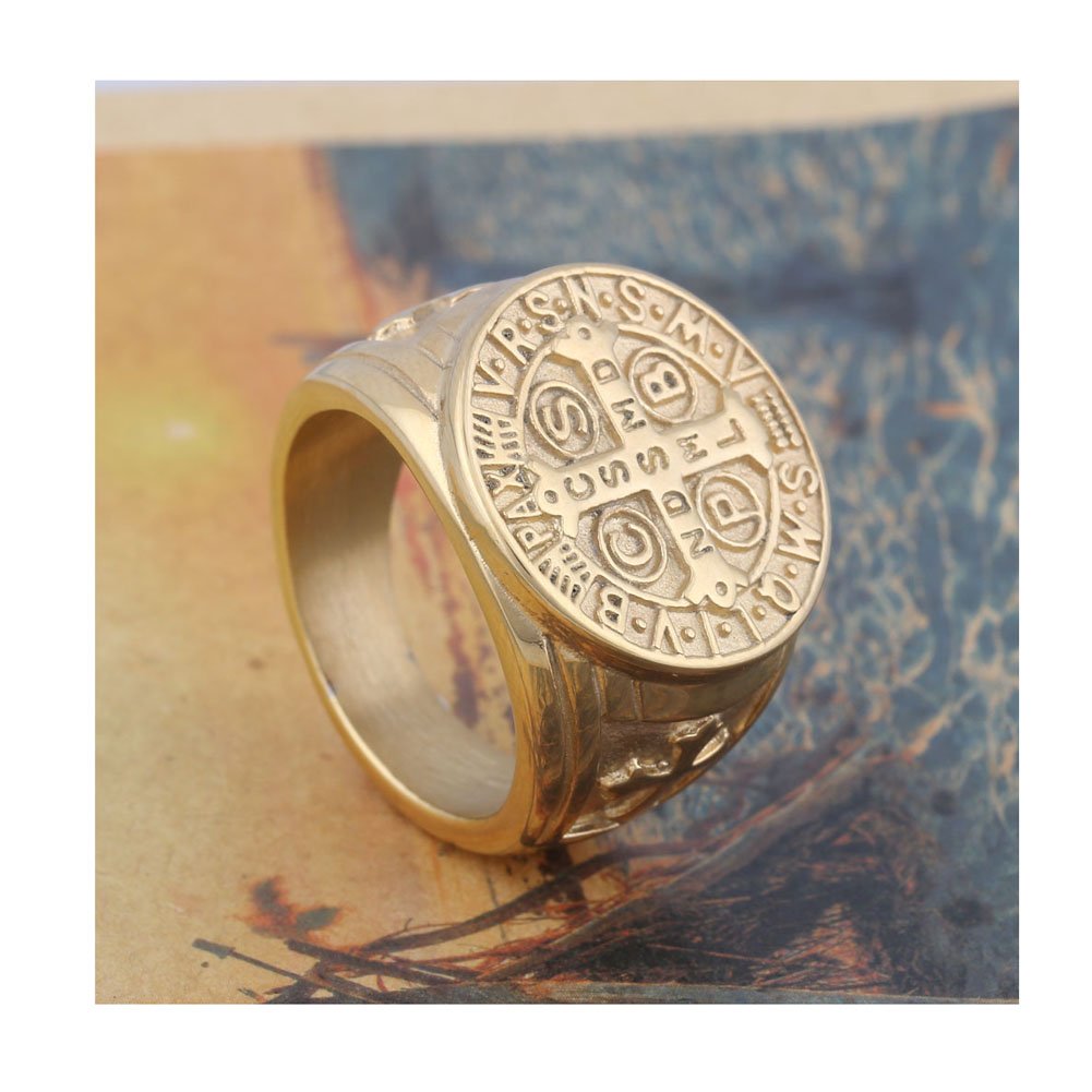 Womens Ladies St Benedict Stainless Steel Cross Ring Demon Protection Ghost Hunter Size 5-10