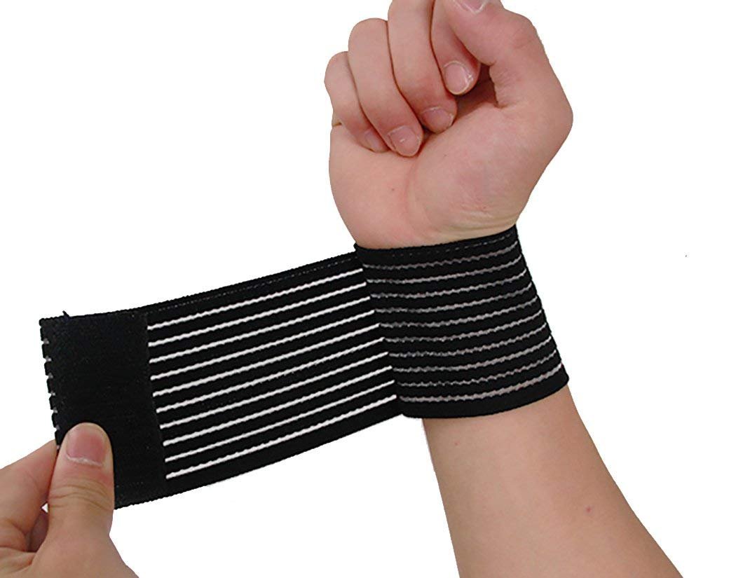 ThreeH Wrist Calf Knee Brace Compression Wrap Support Bandage Brace Guard Injury Pain Sports Pad S28,Black(pack of 2)