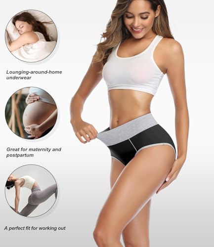 wirarpa Women's Cotton Underwear High Waist Stretch Briefs Soft Underpants Breathable Panties 4 Pack Large