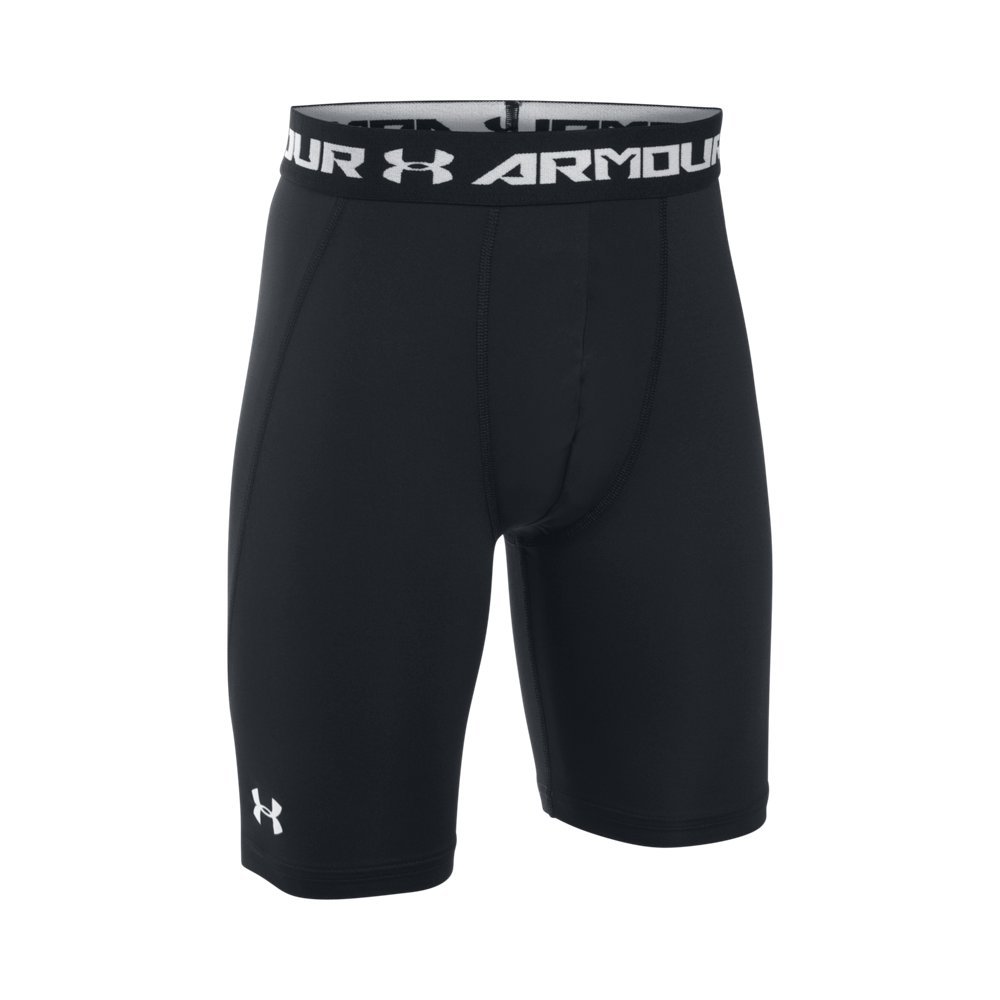 Under Armour Boys' HeatGear Armour Fitted Shorts – Long, Black /White, Youth Small