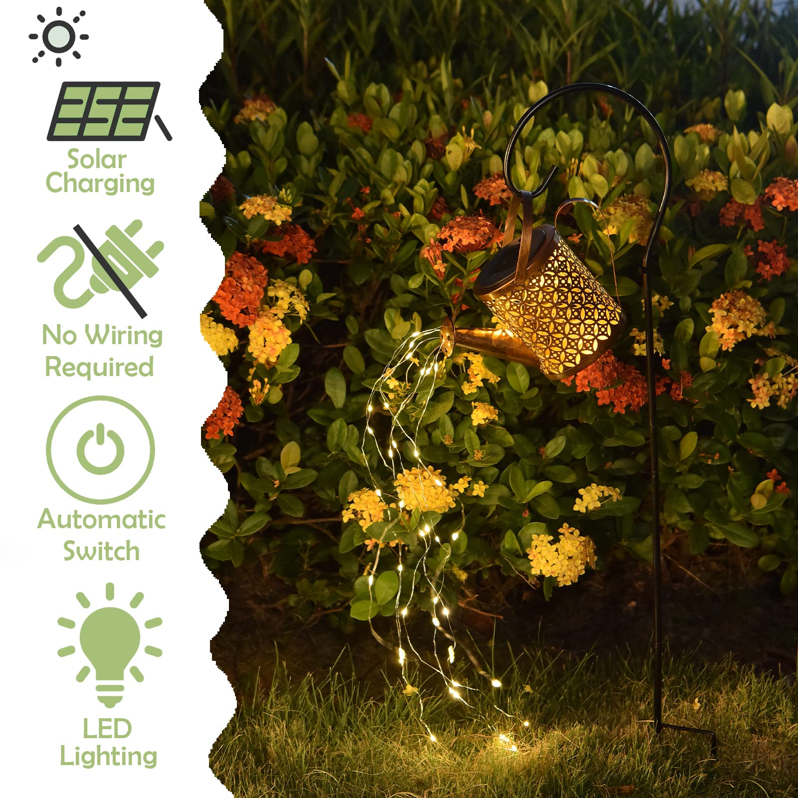 Solar Watering can with Garden Decor Lights,Retro Waterproof Copper Solar Twinkle Lights for Outdoor,Pathway,Yard, Deck,Patio,Walkway,Lawn,Courtyard Party Art Decorations(Large)