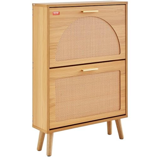VEVOR Shoe Storage Cabinet for Entryway, 23.6" D x 6.6" W x 34.5" H, Wood color