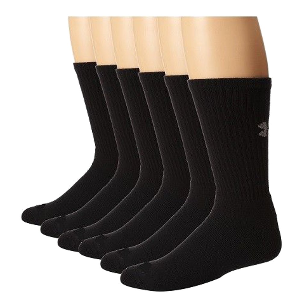 Under Armour Mens Performance Heatgear Crew Socks, 6-Pair (Large, Black)